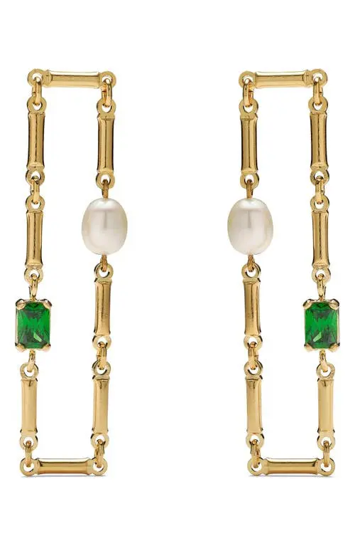 Lady Grey Athena Freshwater Pearl & Cubic Zirconia Drop Earrings - Gold/green