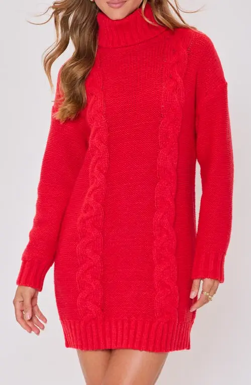 VICI Olivia Turtleneck Long Sleeve Mini Sweater Dress - Red