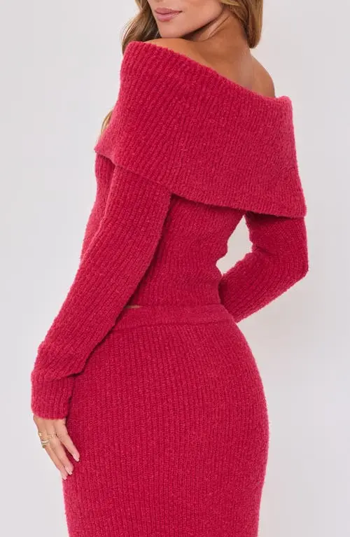 VICI Off-the-shoulder Cropped Sweater - Wine