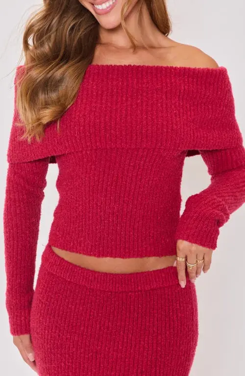 VICI Off-the-shoulder Cropped Sweater - Wine