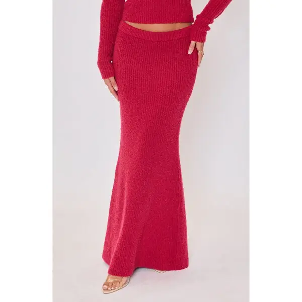VICI Ribbed Maxi Skirt - Wine