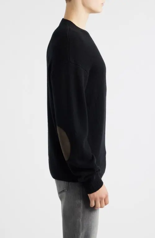 FRAME Elbow Patch Wool & Cashmere Pullover Sweater - Black