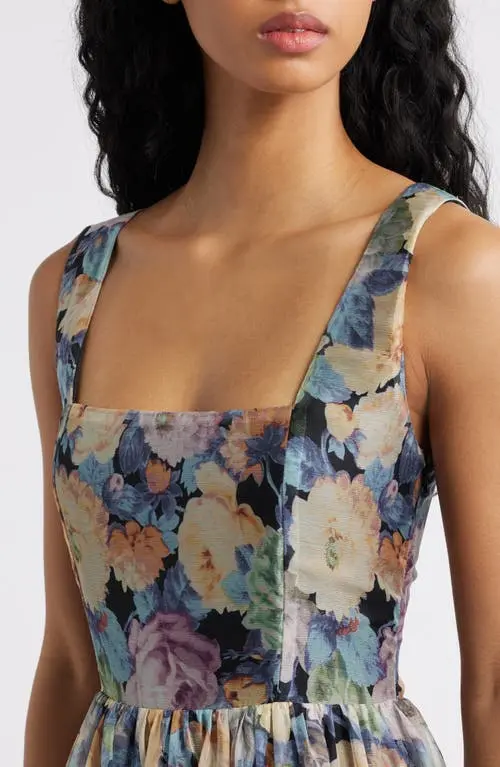Lulus Logan Floral Square Neck Midi Dress