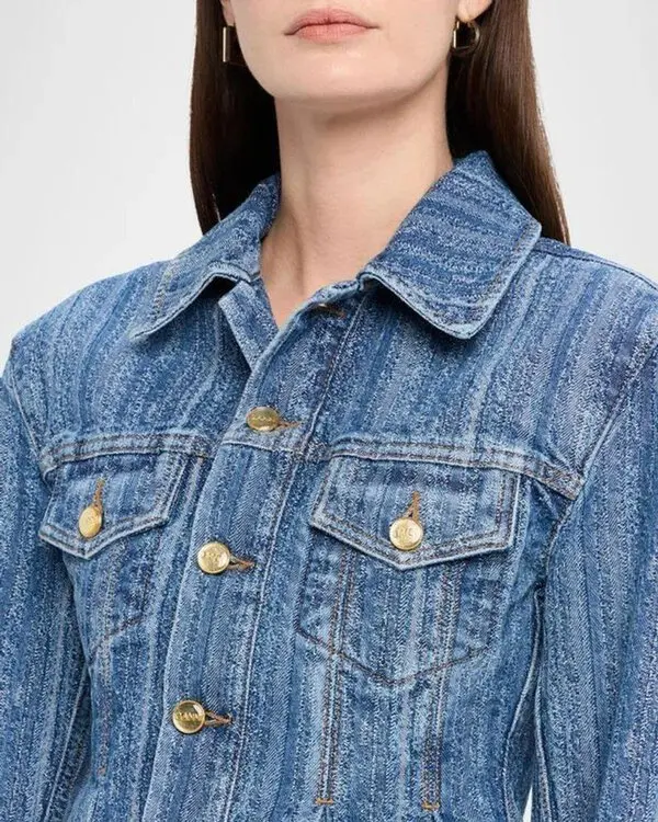 GANNI Pleated Stripe Denim Jacket