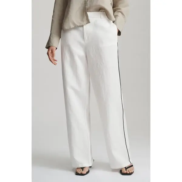 MAVI Piped High-waist Wide-leg Woven Pants - Coconut Milk