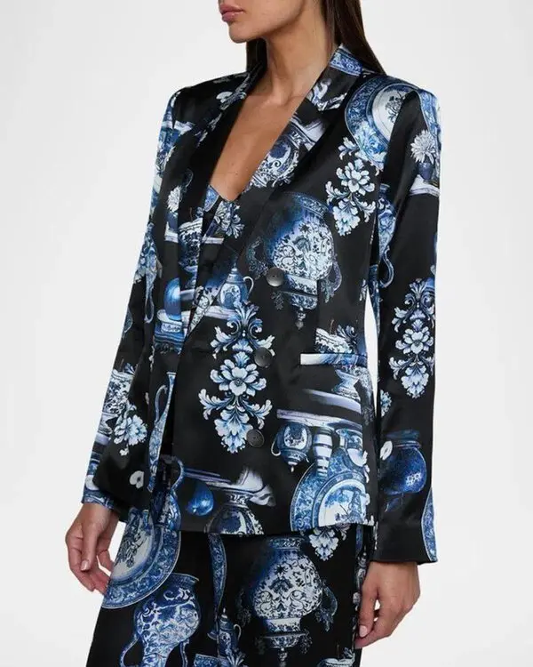 L & APOS;AGENCE L'agence Porcelain Print Silk Blazer
