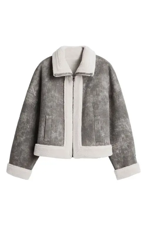 Desigual Mixed Media Faux Leather Jacket With Faux Shearling Trim