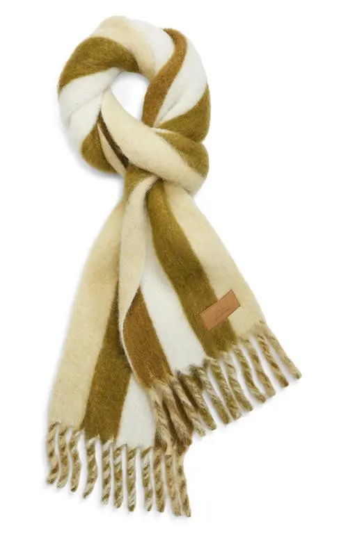 Ami Stripe Fringe Scarf - Ivoire/anis/bronze/lichen