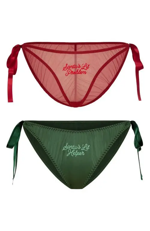 SAVAGE X FENTY Flirty & Wordy Holiday Two-piece Bikini Set - Green/red