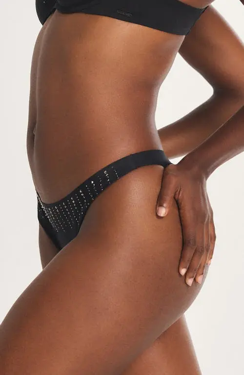 SAVAGE X FENTY Microfiber Rhinestone Thong - Black Caviar