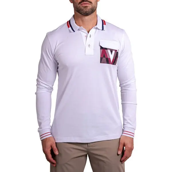 MACEOO Ascension 0081 Tipped Long Sleeve Polo - White
