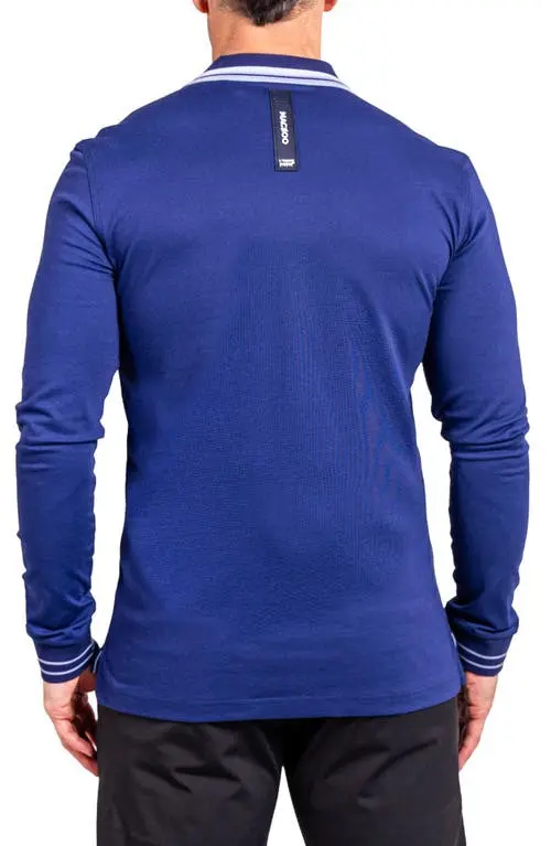 MACEOO Ascension 0080 Tipped Long Sleeve Polo - Blue