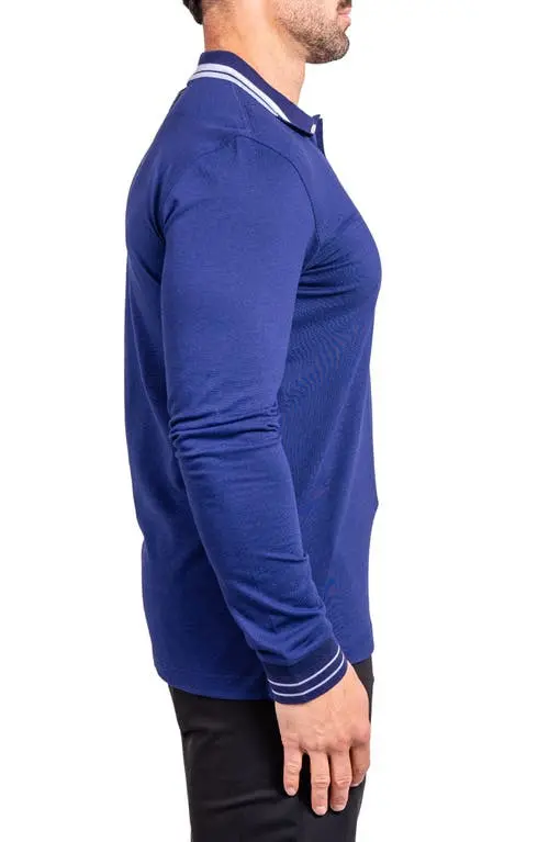 MACEOO Ascension 0080 Tipped Long Sleeve Polo - Blue