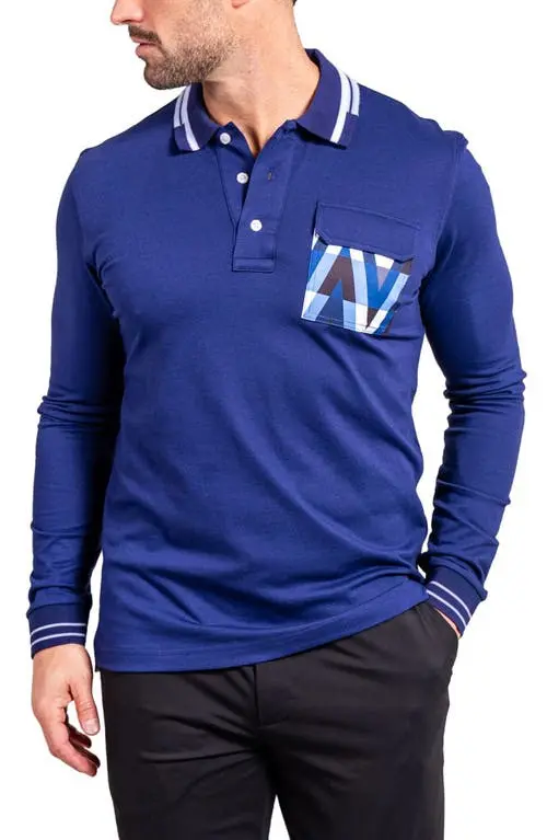 MACEOO Ascension 0080 Tipped Long Sleeve Polo - Blue