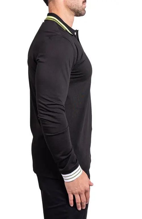 MACEOO Ascension 0084 Tipped Long Sleeve Polo - Black