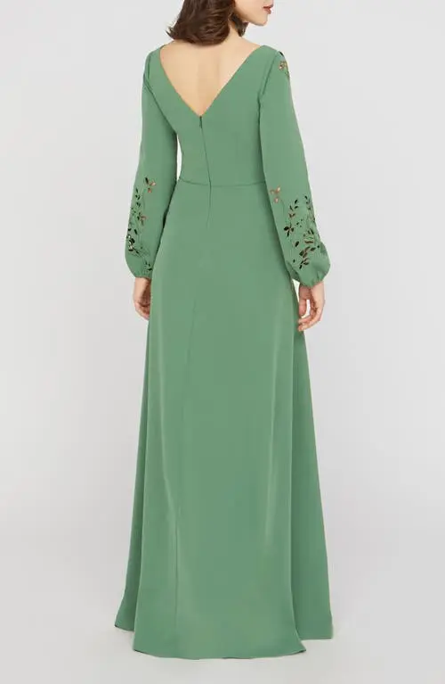KAY UNGER Valentina Embroidered Long Sleeve Gown