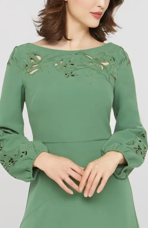 KAY UNGER Valentina Embroidered Long Sleeve Gown