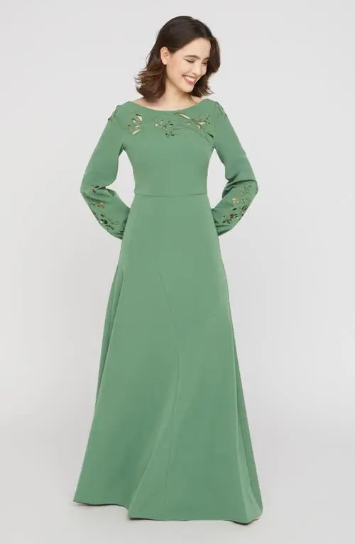 KAY UNGER Valentina Embroidered Long Sleeve Gown