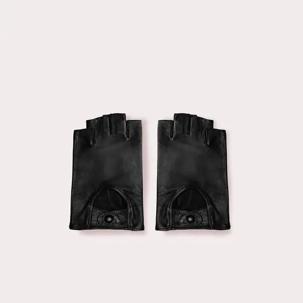 SEYMOURE Fingerless Italian Leather Driving Gloves - Black