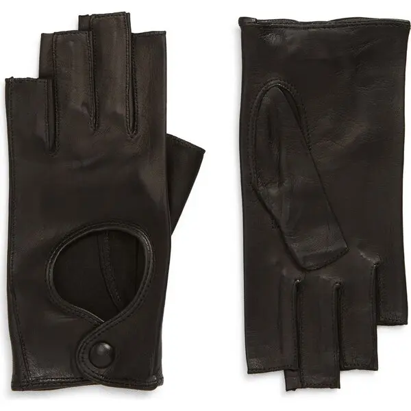 SEYMOURE Leather Fingerless Driving Gloves - Black