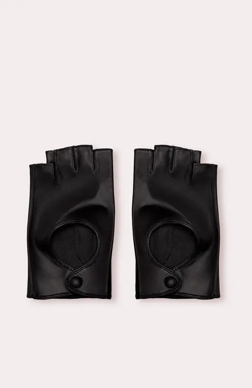 SEYMOURE Fingerless Leather Driving Gloves - Black