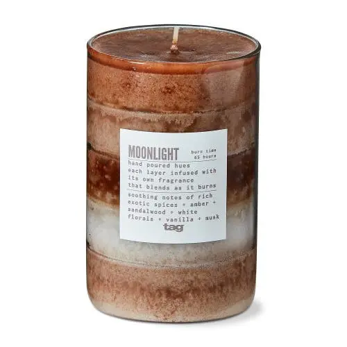 TAG Moonlight Themed Scented Paraffin Wax Pillar Candle Medium Brown - White