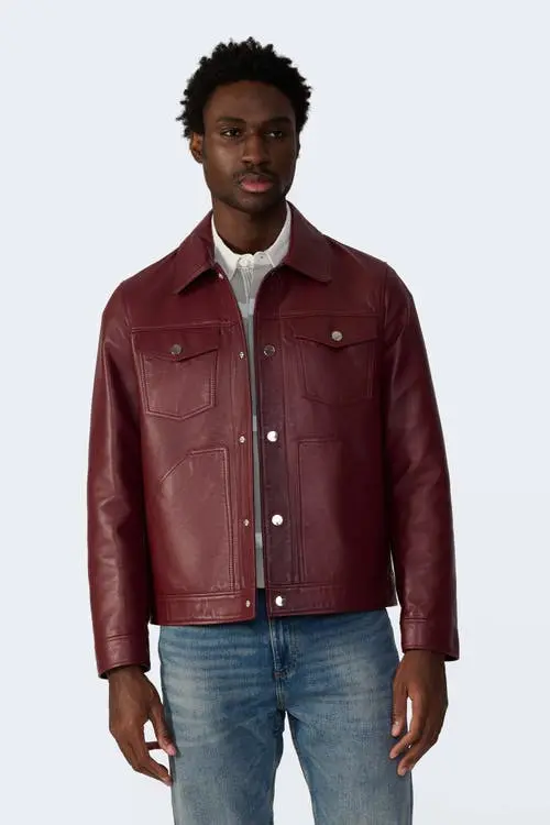 FURNIQ UK Jude Leather Jacket - Burgundy