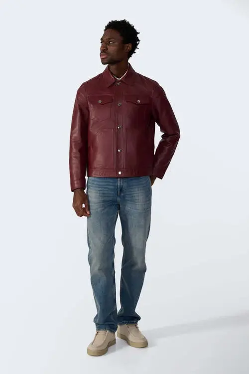 FURNIQ UK Jude Leather Jacket - Burgundy