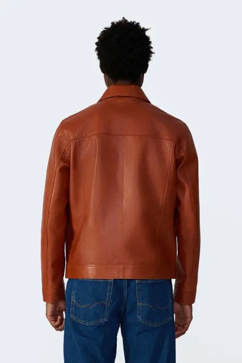 FURNIQ UK Jude Leather Trucker Jacket - Whiskey