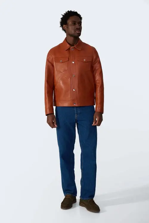 FURNIQ UK Jude Leather Trucker Jacket - Whiskey