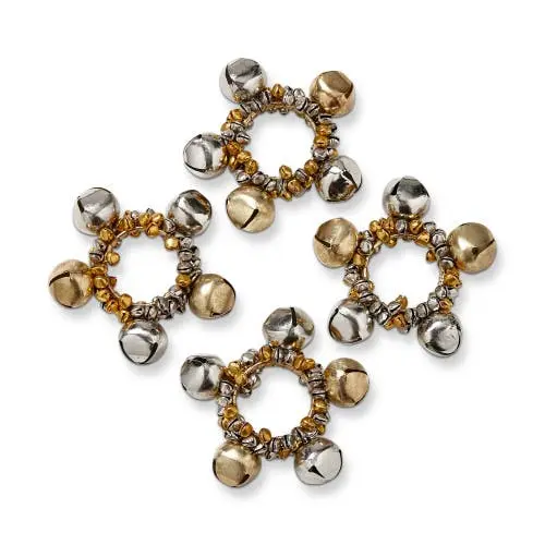 TAG Christmas Gold Silver Jingle Bell Napkin Ring Set Of 4