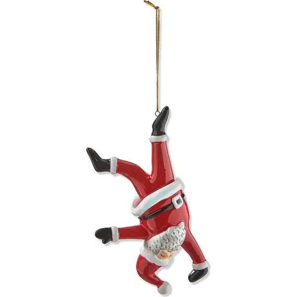 TAG Dancing Santa Handstand Ornament Ceramic Christmas Decor - Red
