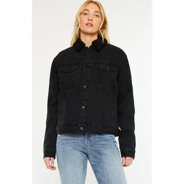 KANCAN Sonny Faux-fur Collar Trucker Jacket - Black