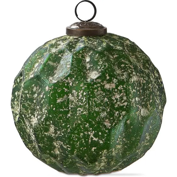 TAG Antiqued Honeycomb Glass Ornament Dark Christmas Decor - Green