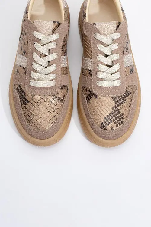 PROLOGUE SHOES Rexie Glitter Sneakers - Gold Print Faux Leather