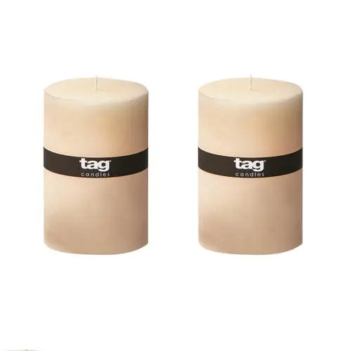 TAG Chapel Ivory Pillar Decorative Wax Candle Set Of 2 Unscented - Beige