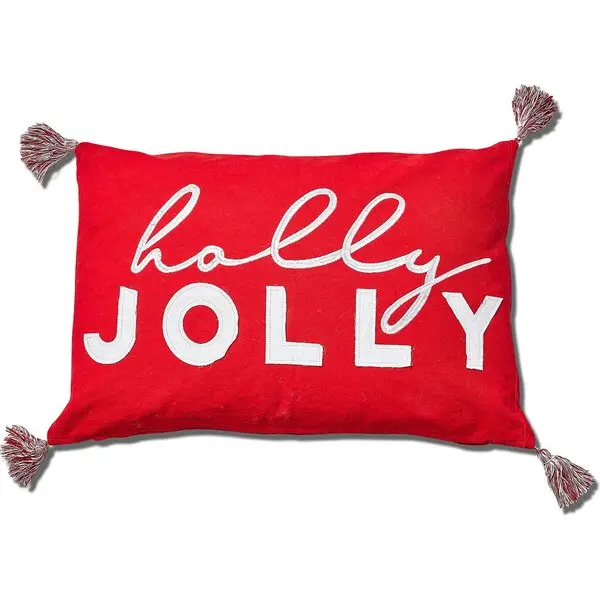 TAG Holly Cotton Throw Pillow For Christmas Winter Decor - Red