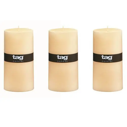 TAG Chapel Ivory Pillar Candles Unscented Long Burning Set Of 3 - Beige