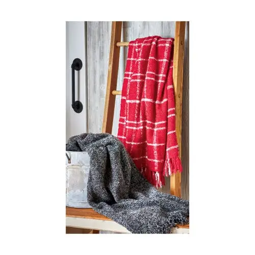 TAG Merry Plaid Acrylic Decorative Throw And White Fringe