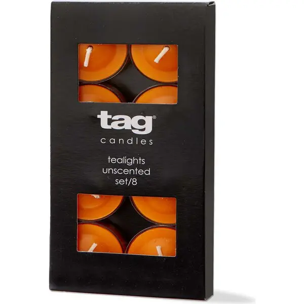 TAG Color Studio Tealight Candles Set Of 8 Paraffin Wax - Orange