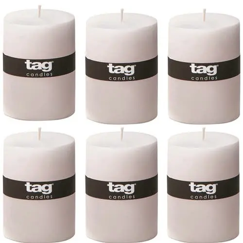 TAG Chapel Pillar Paraffin Wax Candle Set Of 6 Unscented - White