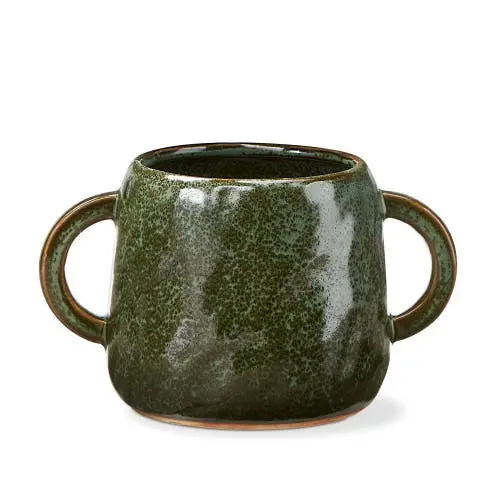 TAG Handled Small Ceramic Planter Pot Easy To Clean Decor - Green