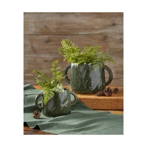 TAG Handled Small Ceramic Planter Pot Easy To Clean Decor