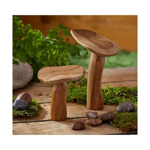 TAG Wood Mushroom Garden Sculpture Natural Decor For Summer