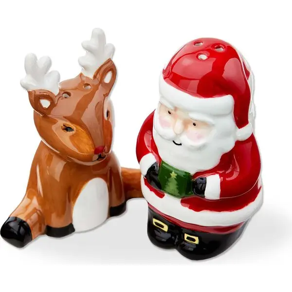 TAG Santa And Reindeer Ceramic Salt And Pepper Shakers