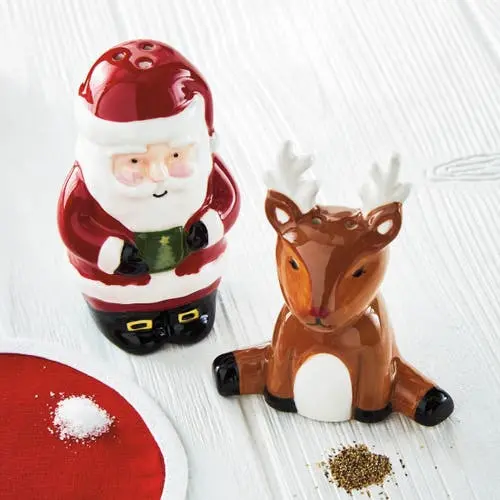 TAG Santa And Reindeer Ceramic Salt And Pepper Shakers