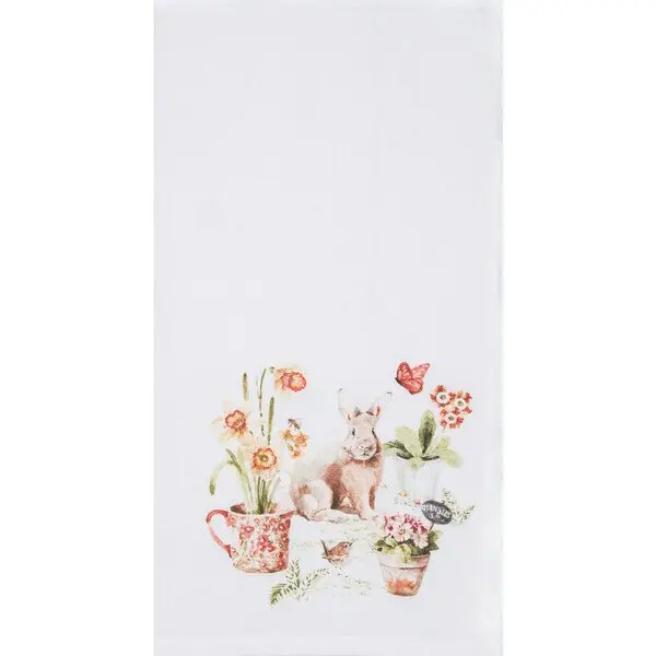 C&F HOME Little Garden Rabbit Bunny Kitchen And Bathroom Graphic Print Hand Towel - Red