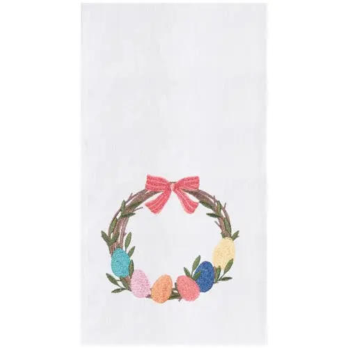 C&F HOME Springtime Easter Egg Wreath With Ribbon Kitchen And Bathroom Embroidered Hand Towel - Pink
