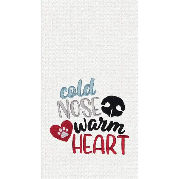C&F HOME Cold Nose Warm Heart Kitchen And Bathroom Embroide Waffle Hand Towel - Red