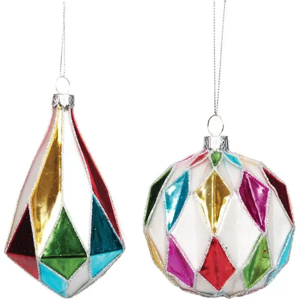 CAROL & FRANK Boho Argyle Ornament Set Of 2 - White